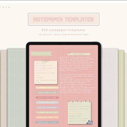 Kawaii Digital Notepaper Templates Student Notepaper - Etsy Canada
