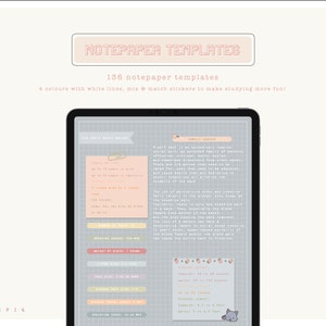 Kawaii Digital Notepaper Templates Student Notepaper Notetaking ...
