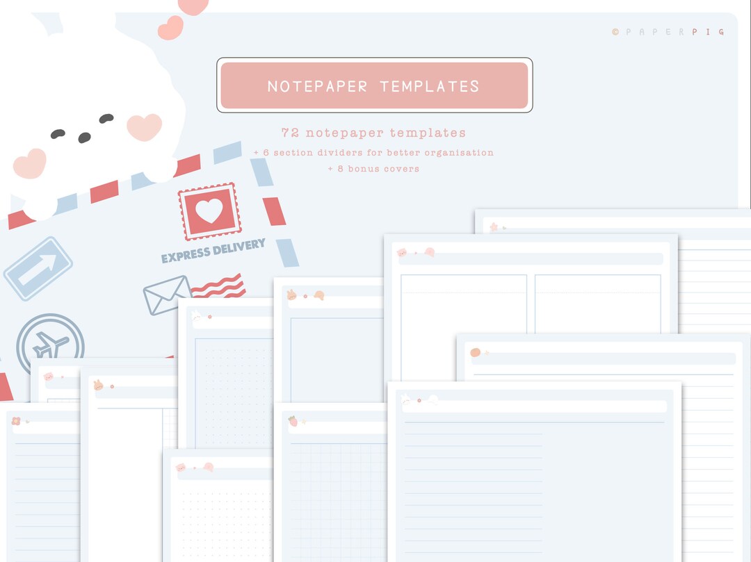 Digital Notepaper Templates | Kawaii Notepaper | Digital Templates for ...