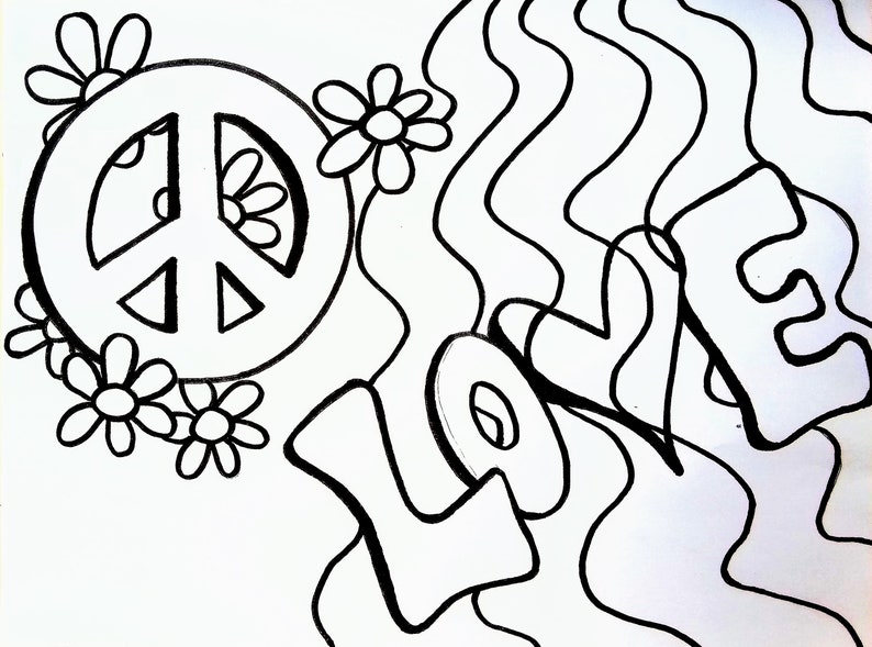 Peace and Love Coloring Page - Etsy