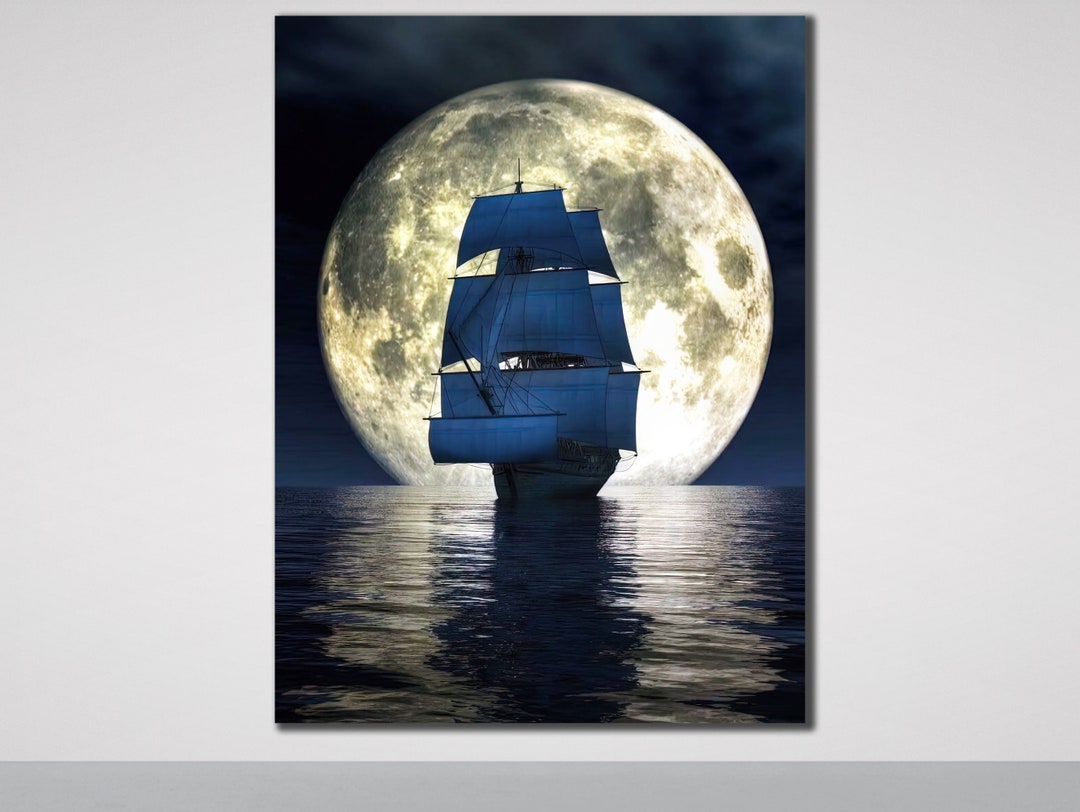 Full Moon&pirate Ship Wall Art Print on Canvas Sailing Ship - Etsy