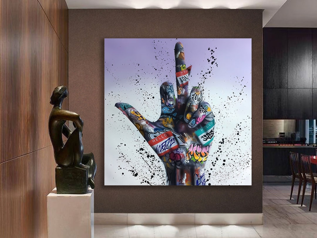 Banksy Hand Canvas, Street Artwork, Graffiti Hand Canvas Wall Art ...