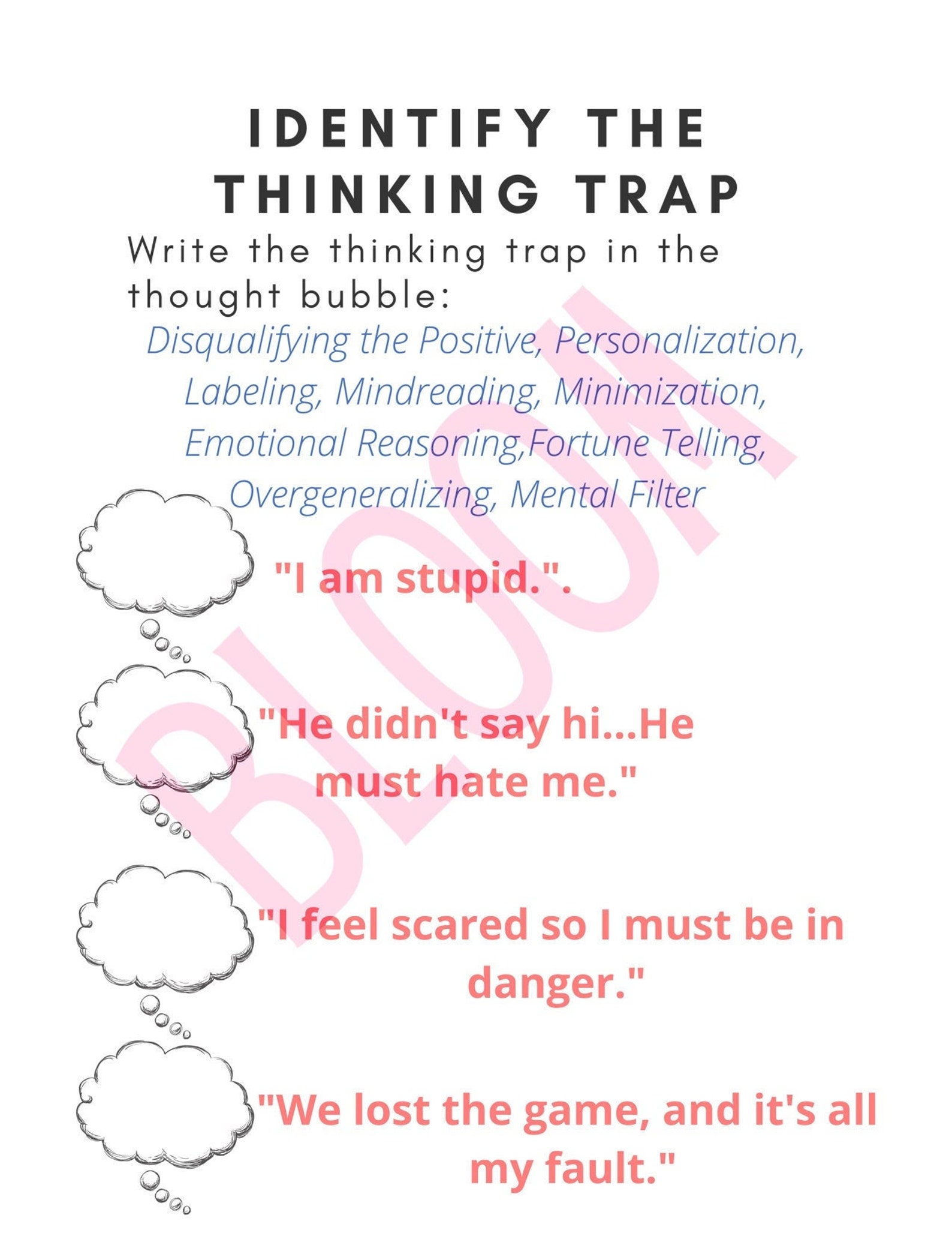 Digital Download CBT for Kids; Identify Thinking Traps/cognitive ...