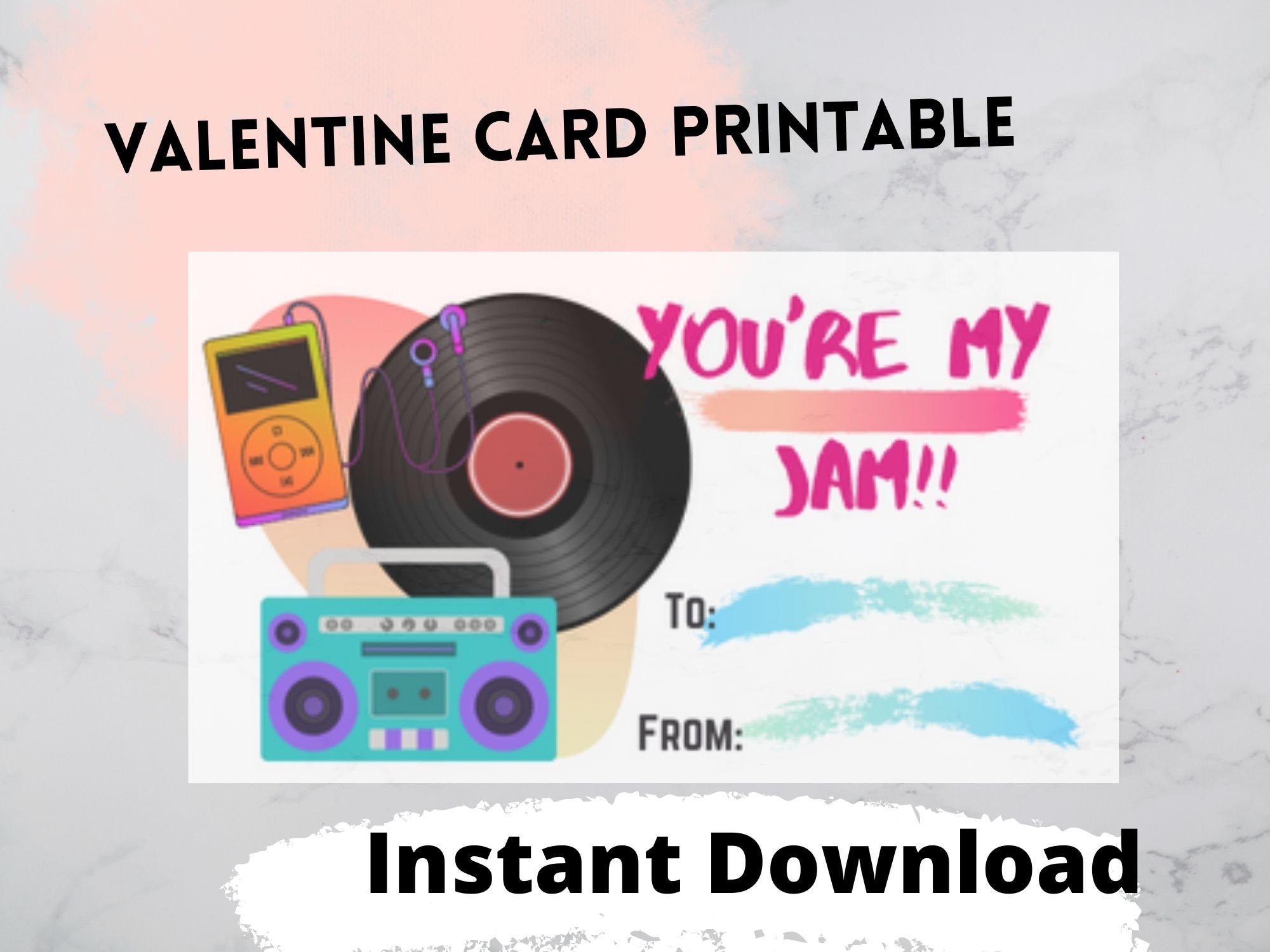 Printable Valentine's Day Card, Instant Download Classroom Card, Music ...
