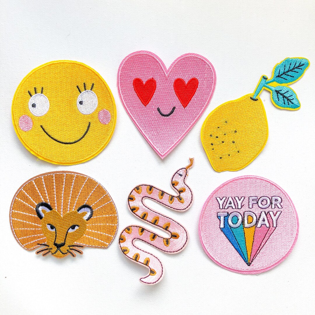 Smiley Face Patch, Heart Groovy Iron on Patch, YAY Iron on Patch ...