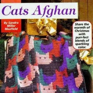 RETIREMENT SALE *** Vintage Crochet Pattern Cats Afghan Throw Bed Cover ...