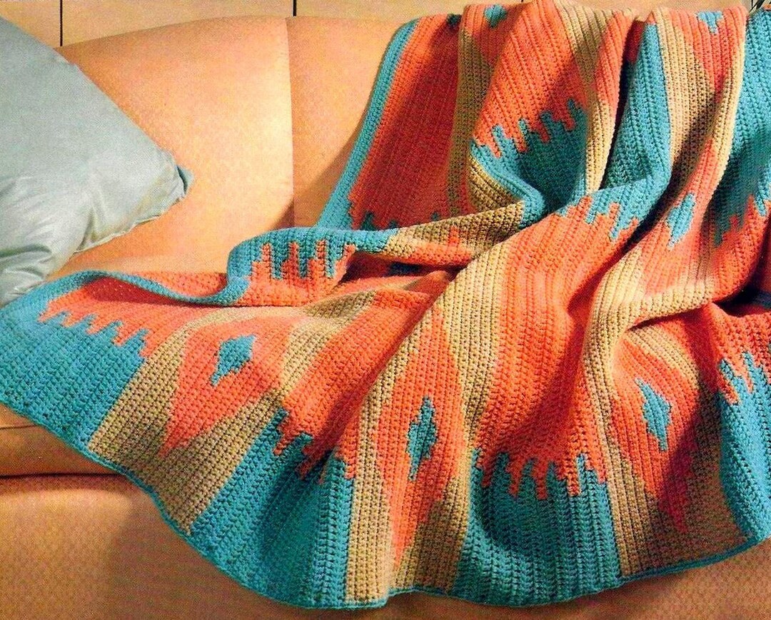 Vintage Crochet Pattern Indian Navajo Sunset Native American Blanket ...