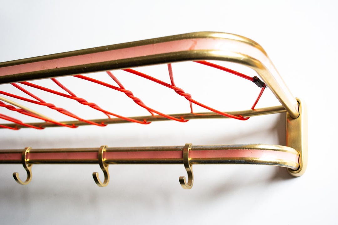 Original 50s Midcentury Train String Wardrobe Hat Rack Brass Red TOP 80 ...