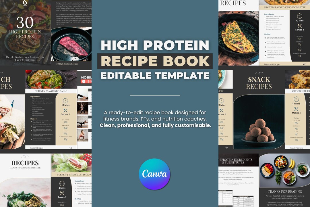 High-protein Recipe Book Template: Editable PDF for Fitness Coaches ...