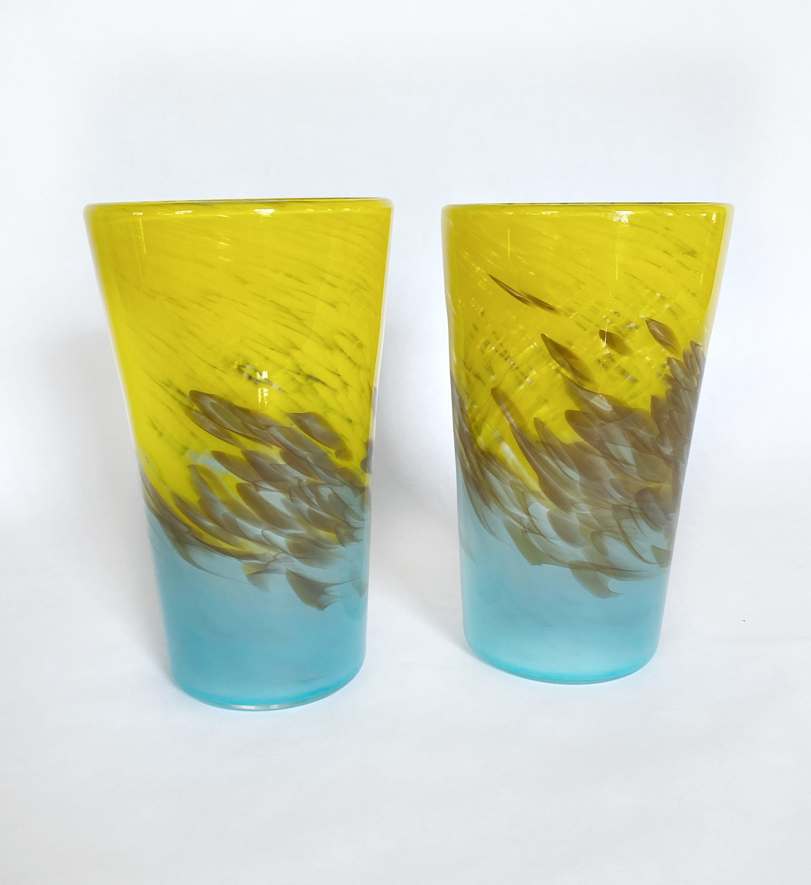 Handblown Pint Glass: Bright Yellow and Ocean Blue Swirl - Etsy