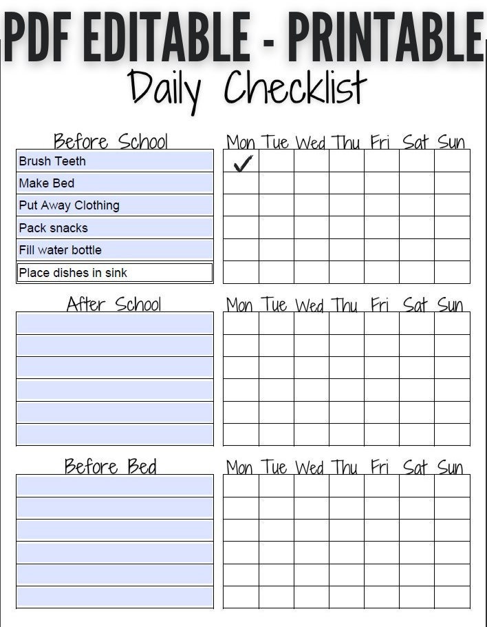 Editable Kids Daily Checklist | Printable Routine Chart for Kids ...