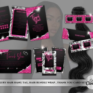 Luxury Black and Pink Hair Bundle Wrap Hang Tags and Thank - Etsy