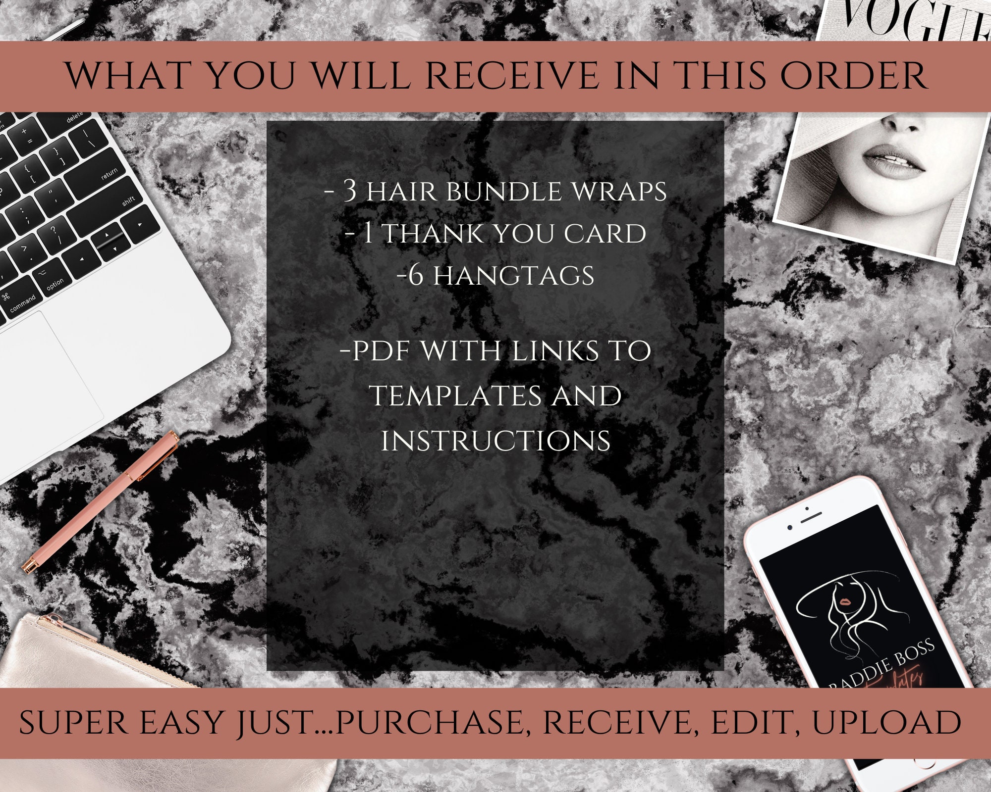 Luxury Hair Bundle Wrap Hang Tags and Thank You Card Kit DIY - Etsy