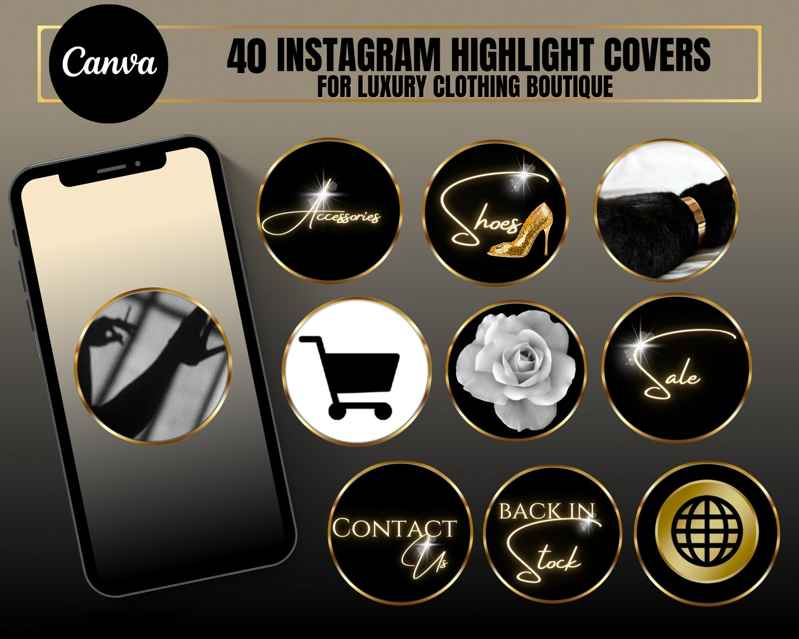 Instagram Highlight Covers for Luxury Clothing Boutique| Black Gold ...