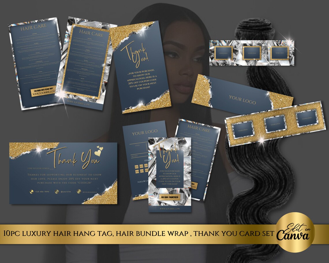 Luxury Hair Bundle Wrap Hang Tags and Thank You Card Kit DIY - Etsy