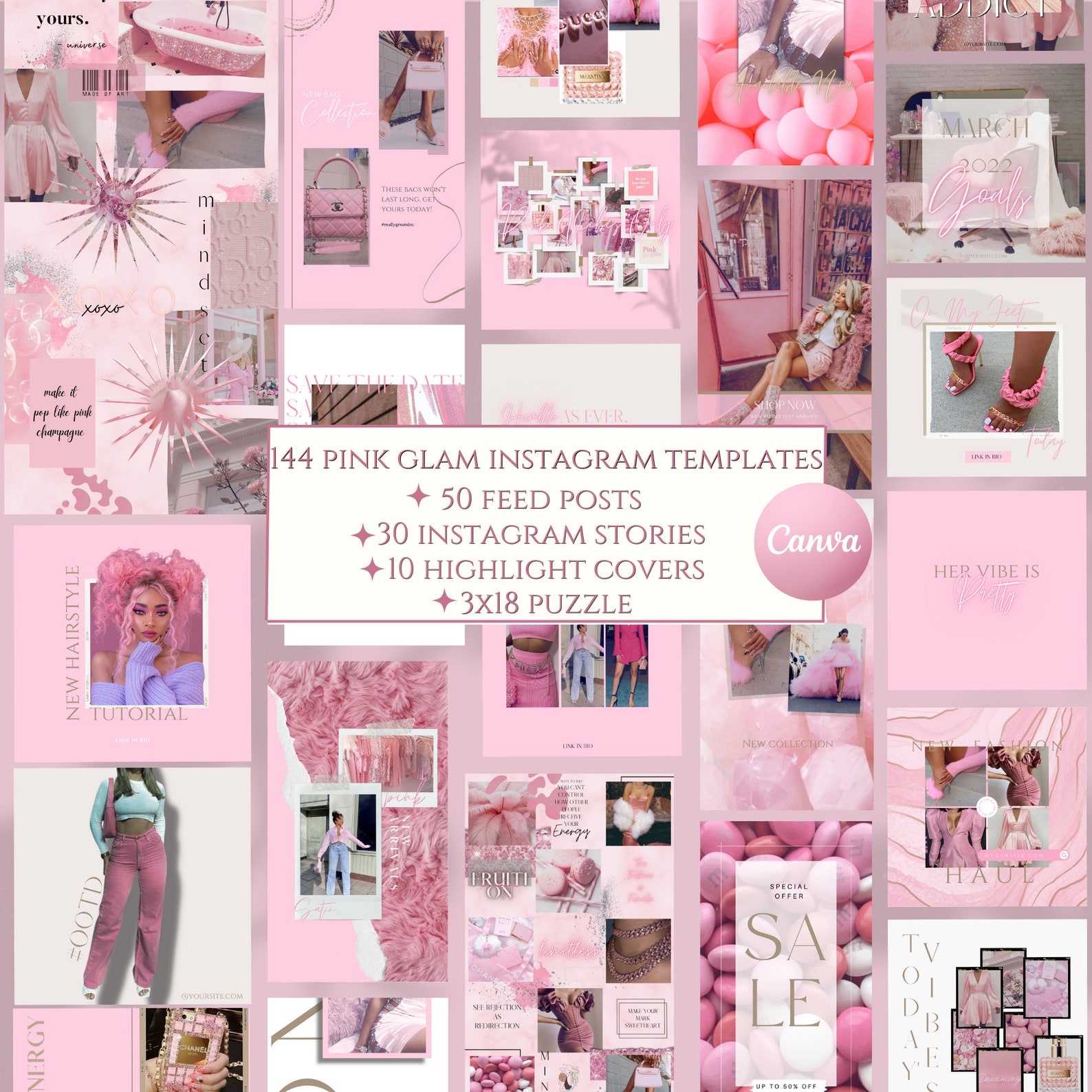 144 Pink Glam Social Media Instagram Templates| Instagram Feed Posts ...