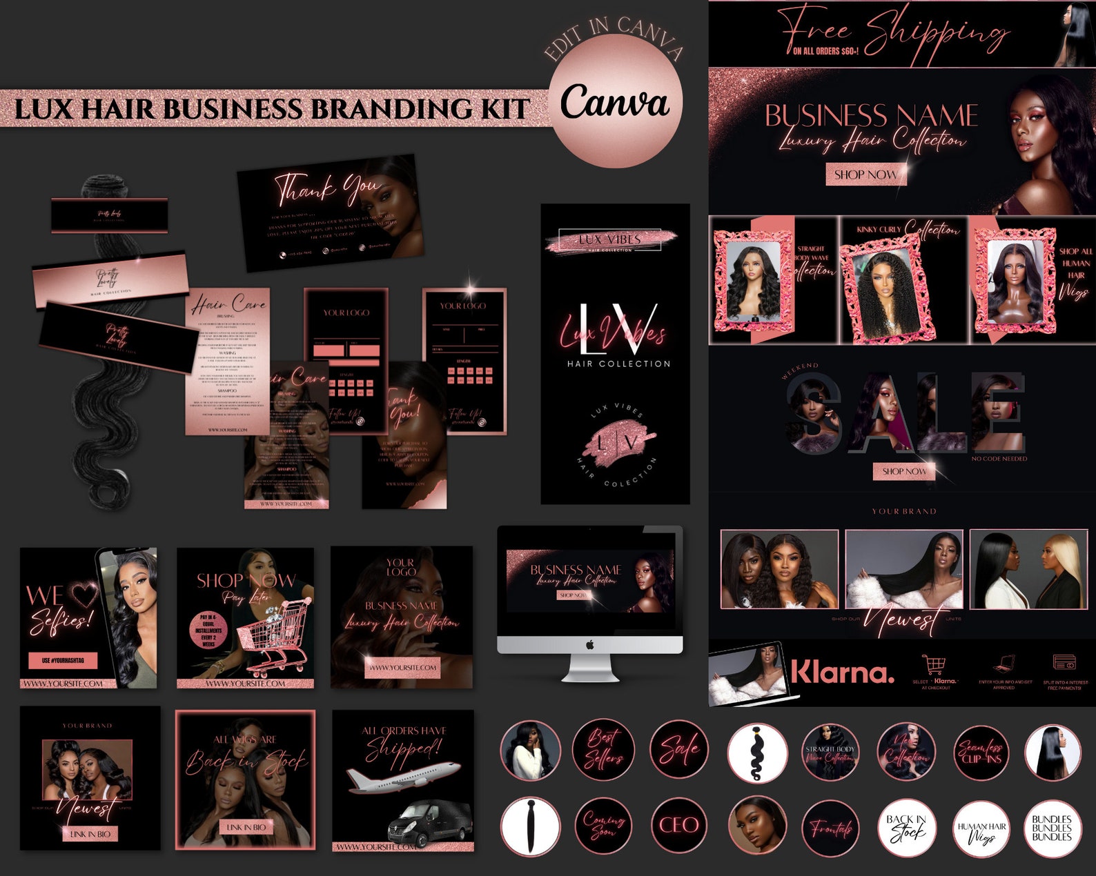 DIY Luxury Hair Branding Kit Rose Gold Hair Business Starter - Etsy