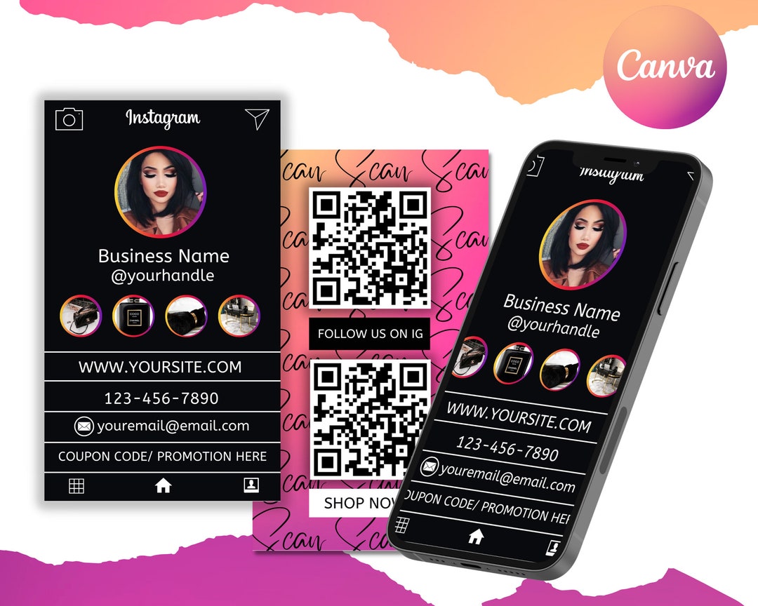 Instagram Business Card Template for Influencer or Business| Ig Dark ...