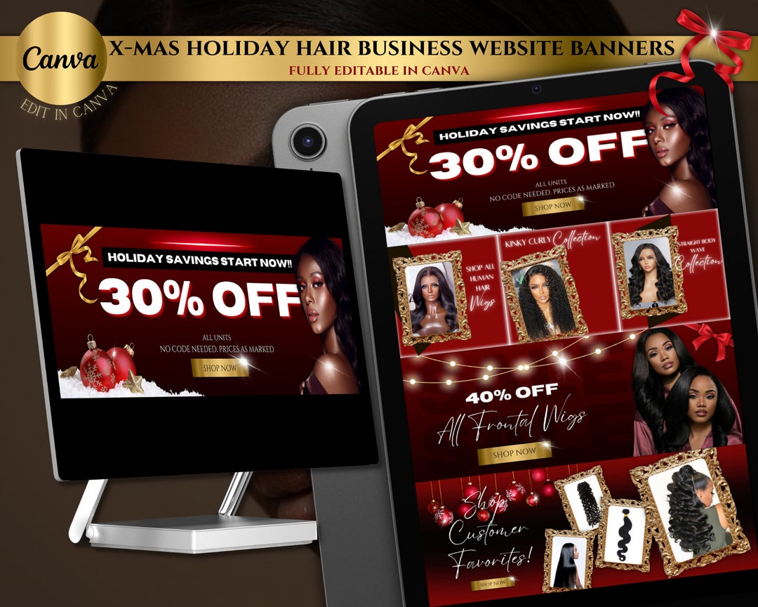 DIY Hair Website Christmas Banner Kit| Shopify Wix Hair Extensions or ...