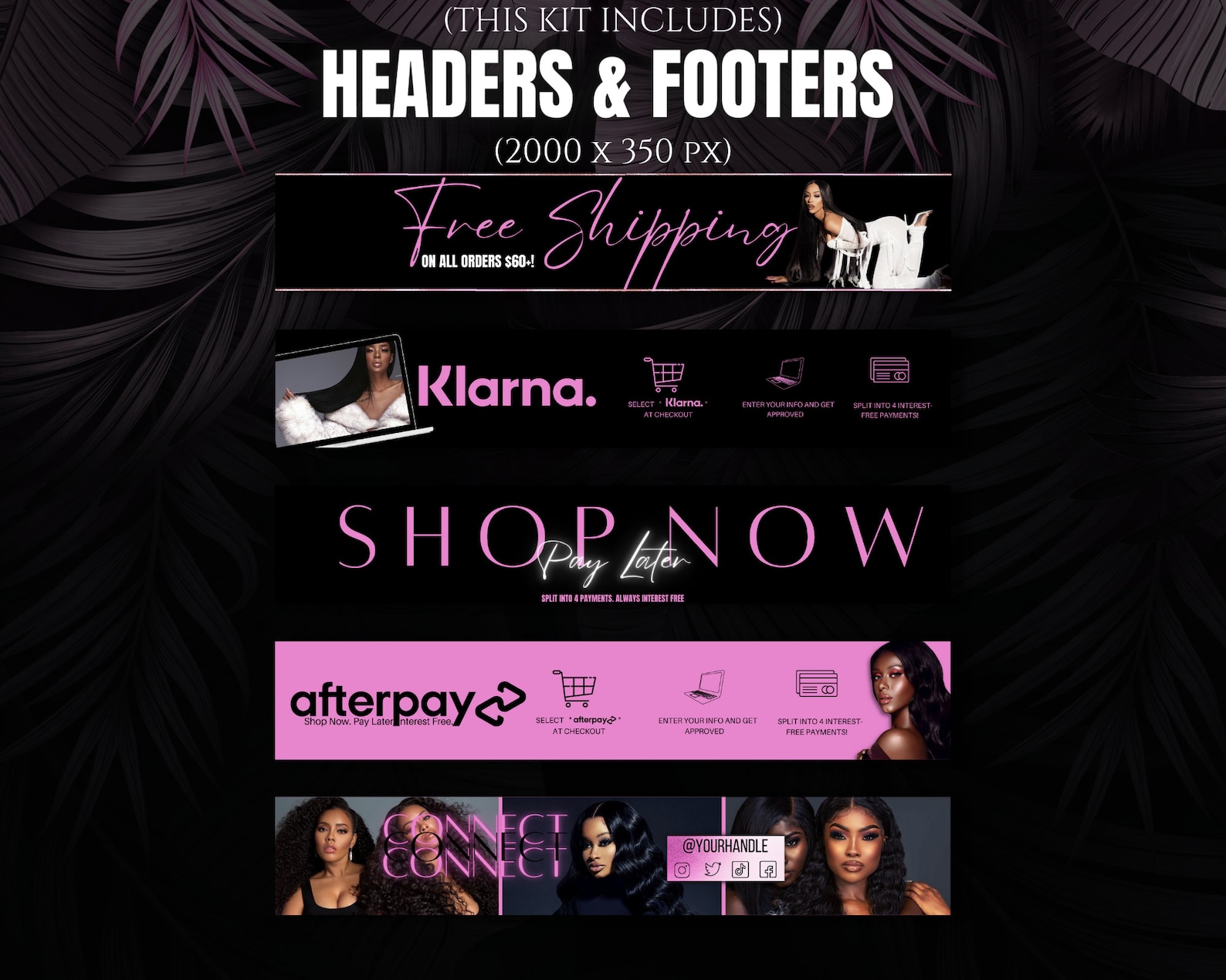 DIY Hair Website Banner Kit Shopify Hair Extensions or Wig Boutique ...