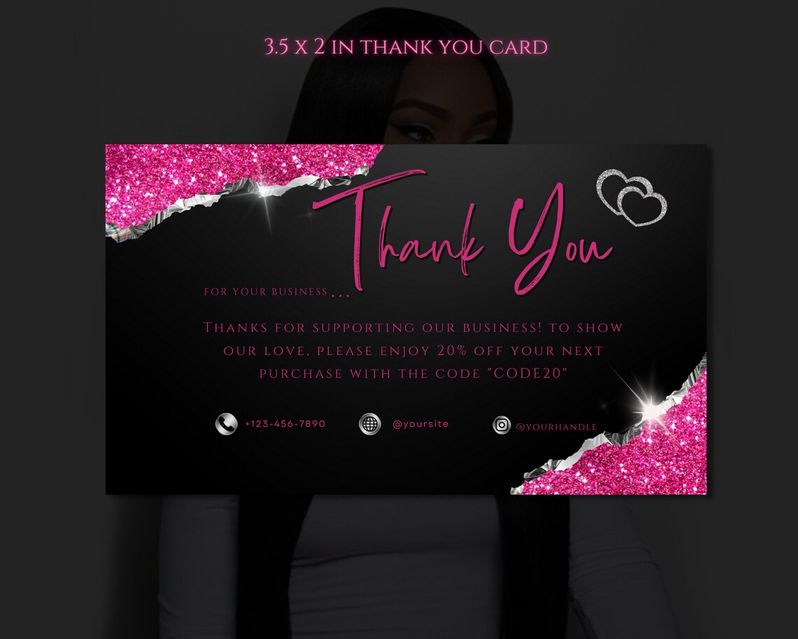 Luxury Black and Pink Hair Bundle Wrap, Hang Tags and Thank You Card ...