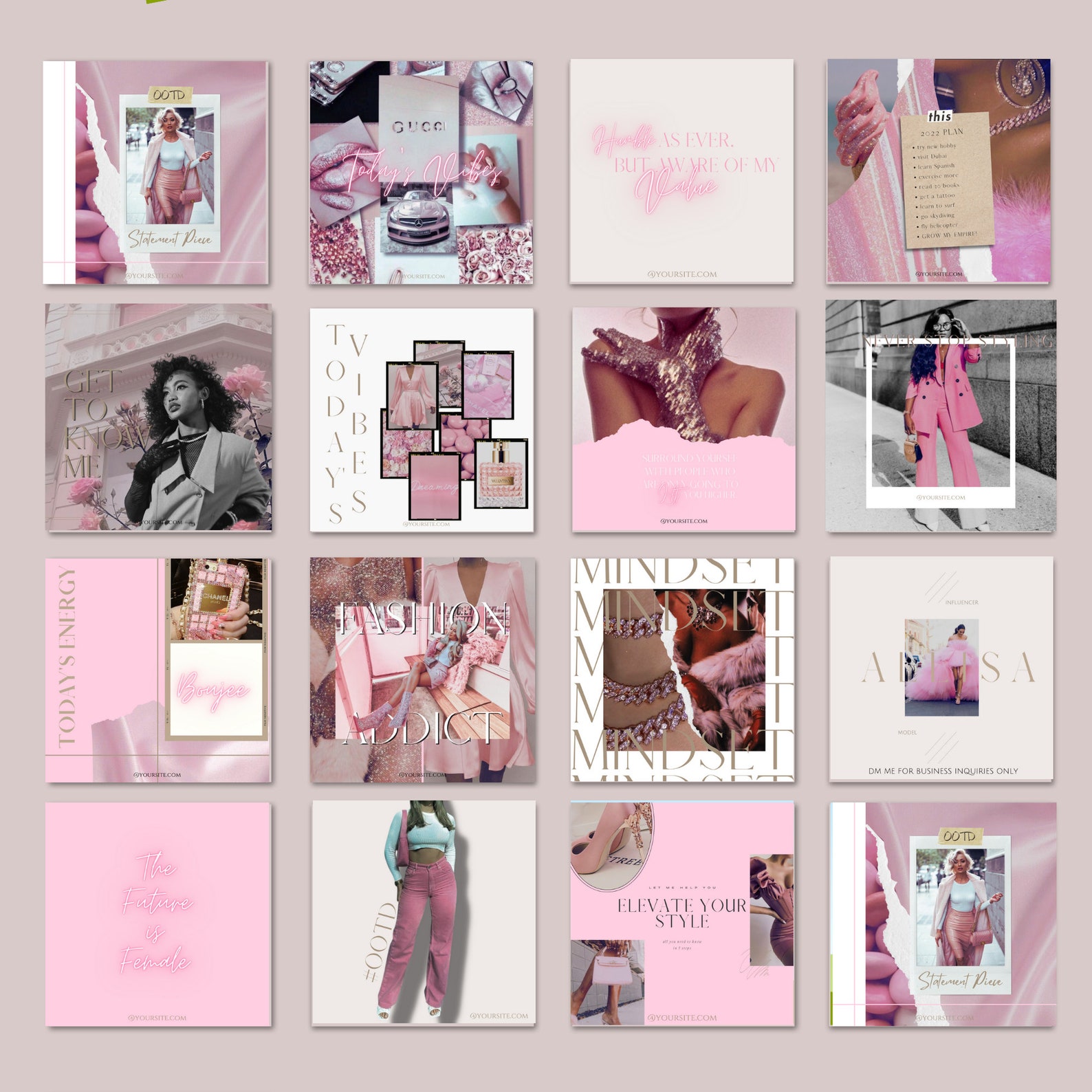 144 Pink Glam Social Media Instagram Templates| Instagram Feed Posts ...