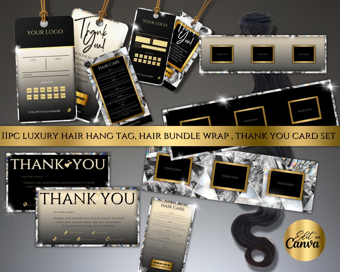 Luxury Hair Bundle Wrap, Hang Tags and Thank You Card Kit| DIY Canva ...