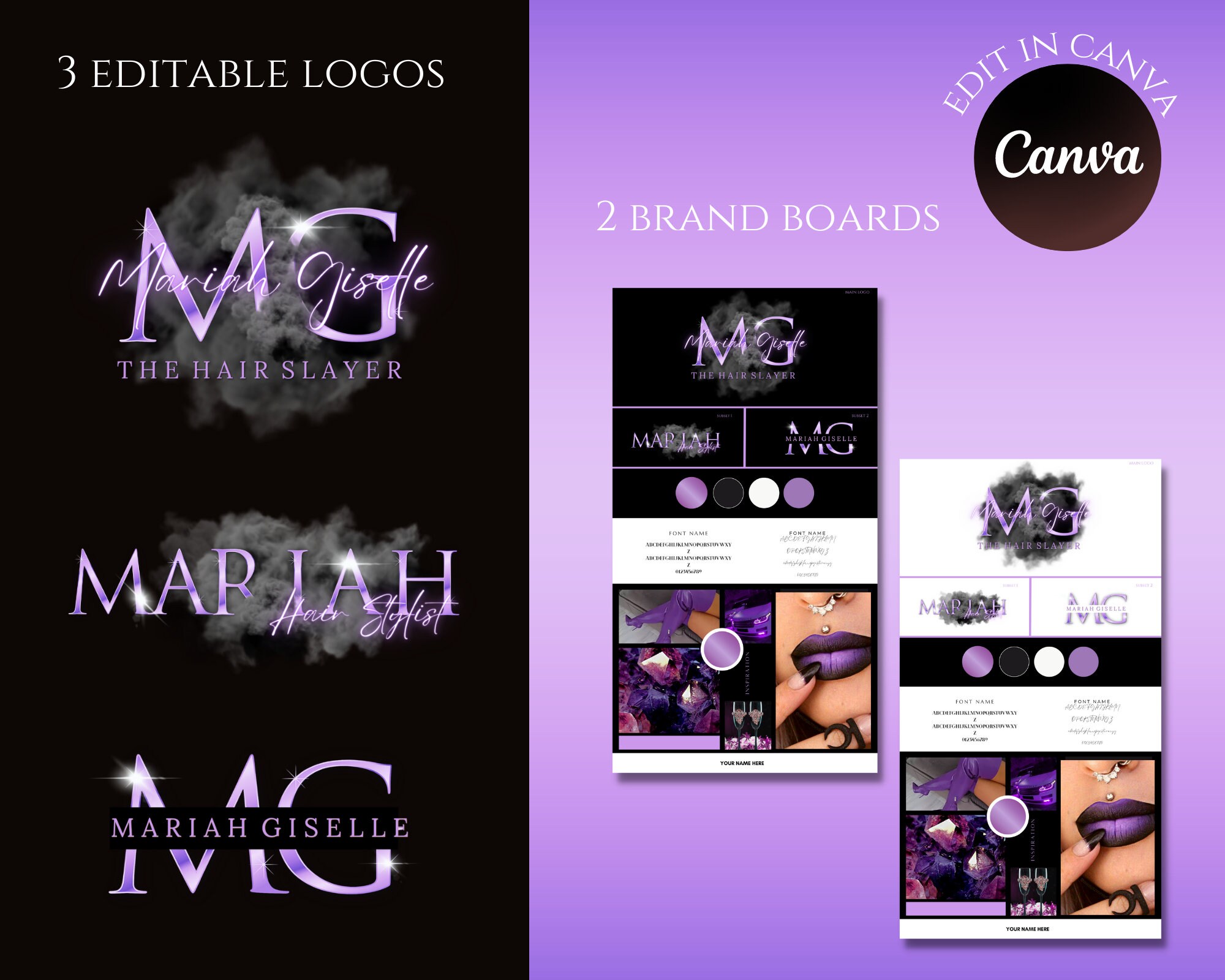 Purple Beauty Branding Kit Set Bundle Luxury Business - Etsy