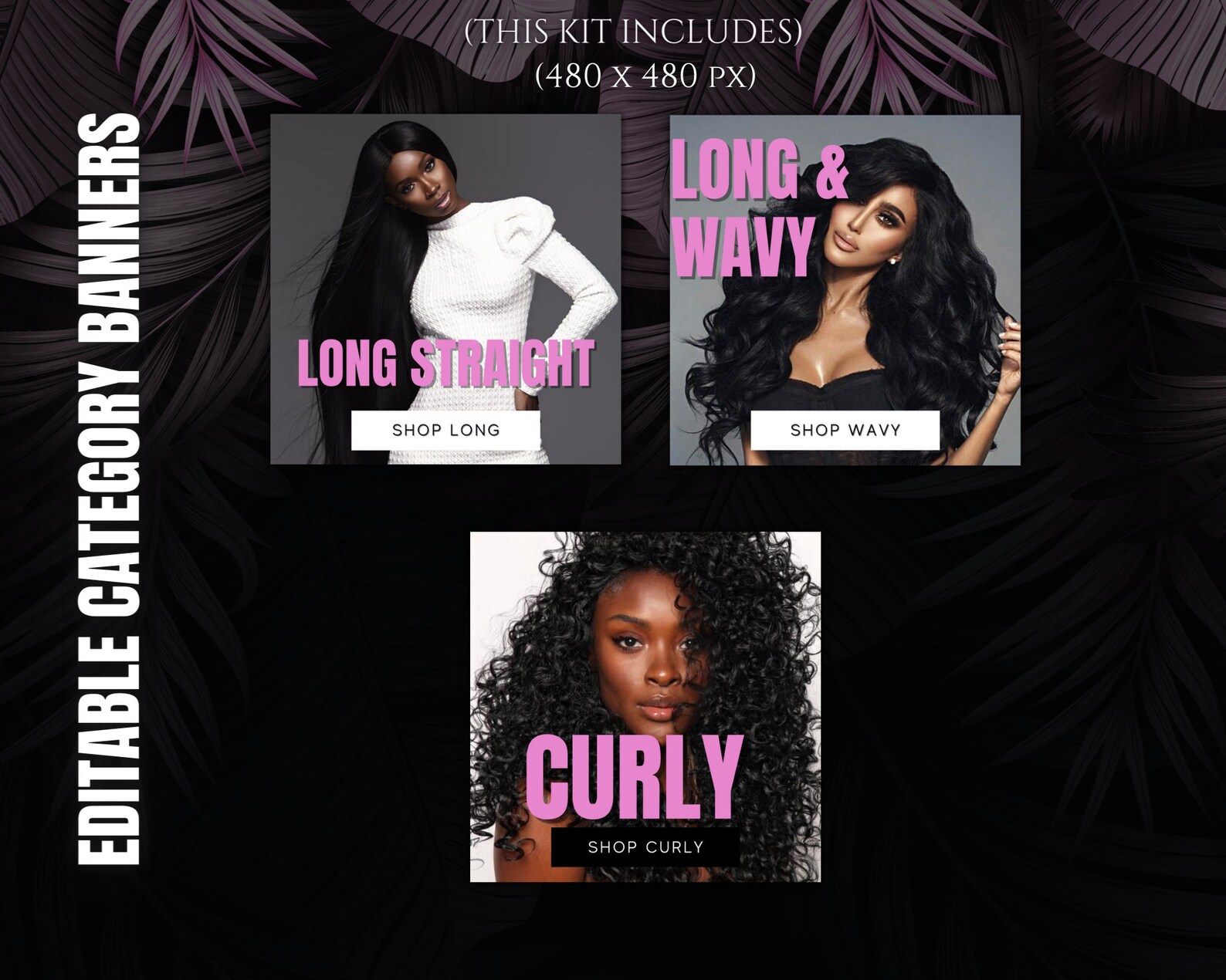 DIY Hair Website Banner Kit| Shopify Hair Extensions or Wig Boutique ...
