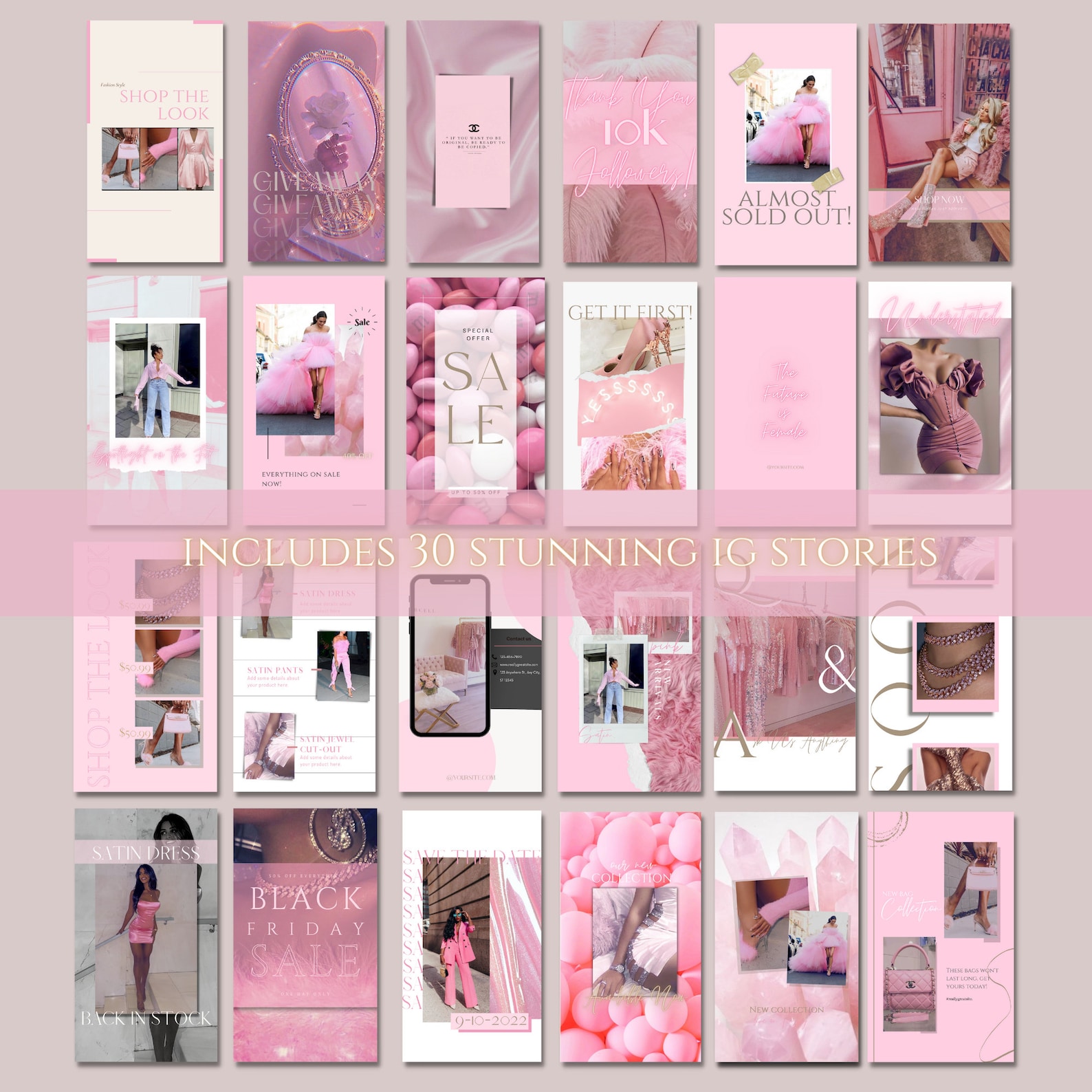 144 Pink Glam Social Media Instagram Templates| Instagram Feed Posts ...