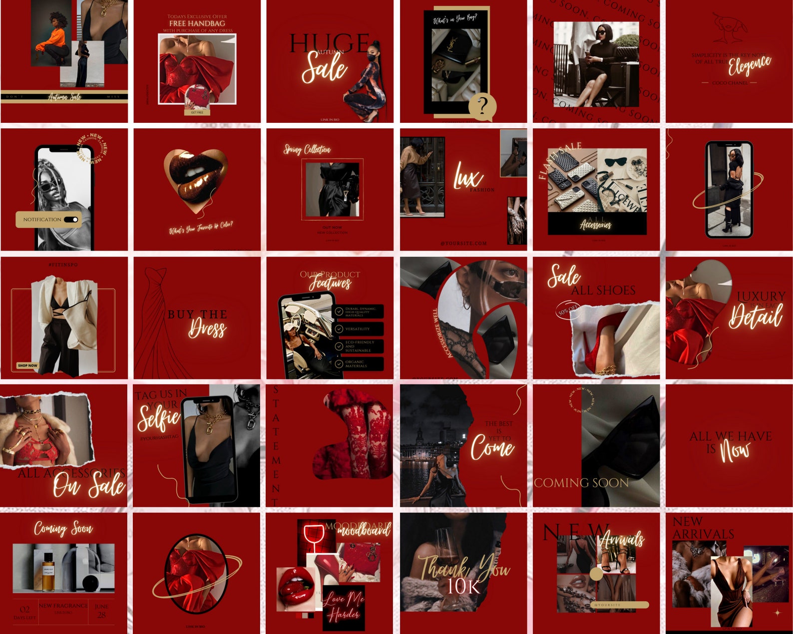 70 Red Luxury Instagram Post Templates for Blogger or Fashion Ecommerce ...