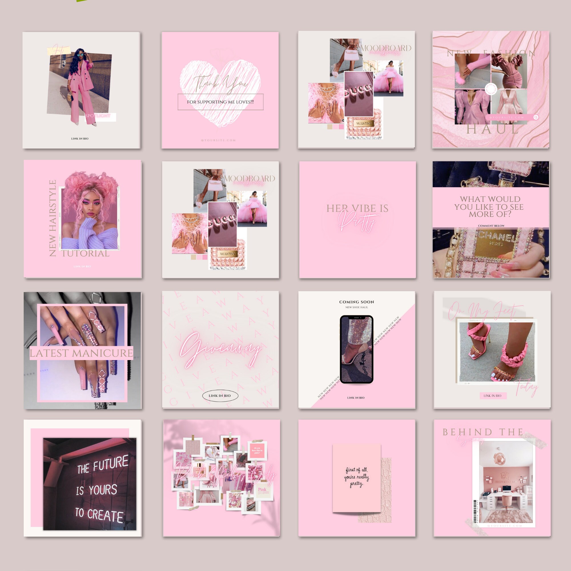 144 Pink Glam Social Media Instagram Templates| Instagram Feed Posts ...