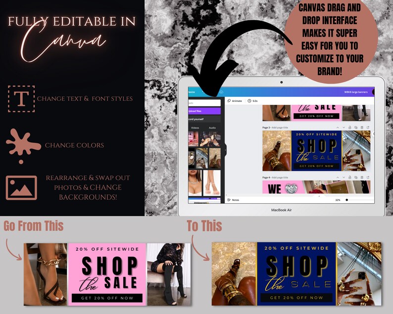DIY Grunge/glam Boutique Website Banner Kit| Shopify Wix Clothing or ...
