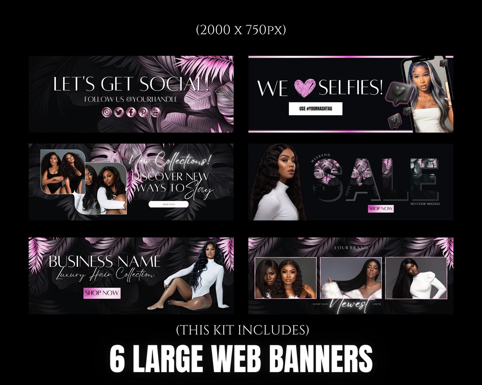 DIY Hair Website Banner Kit Shopify Hair Extensions or Wig Boutique ...