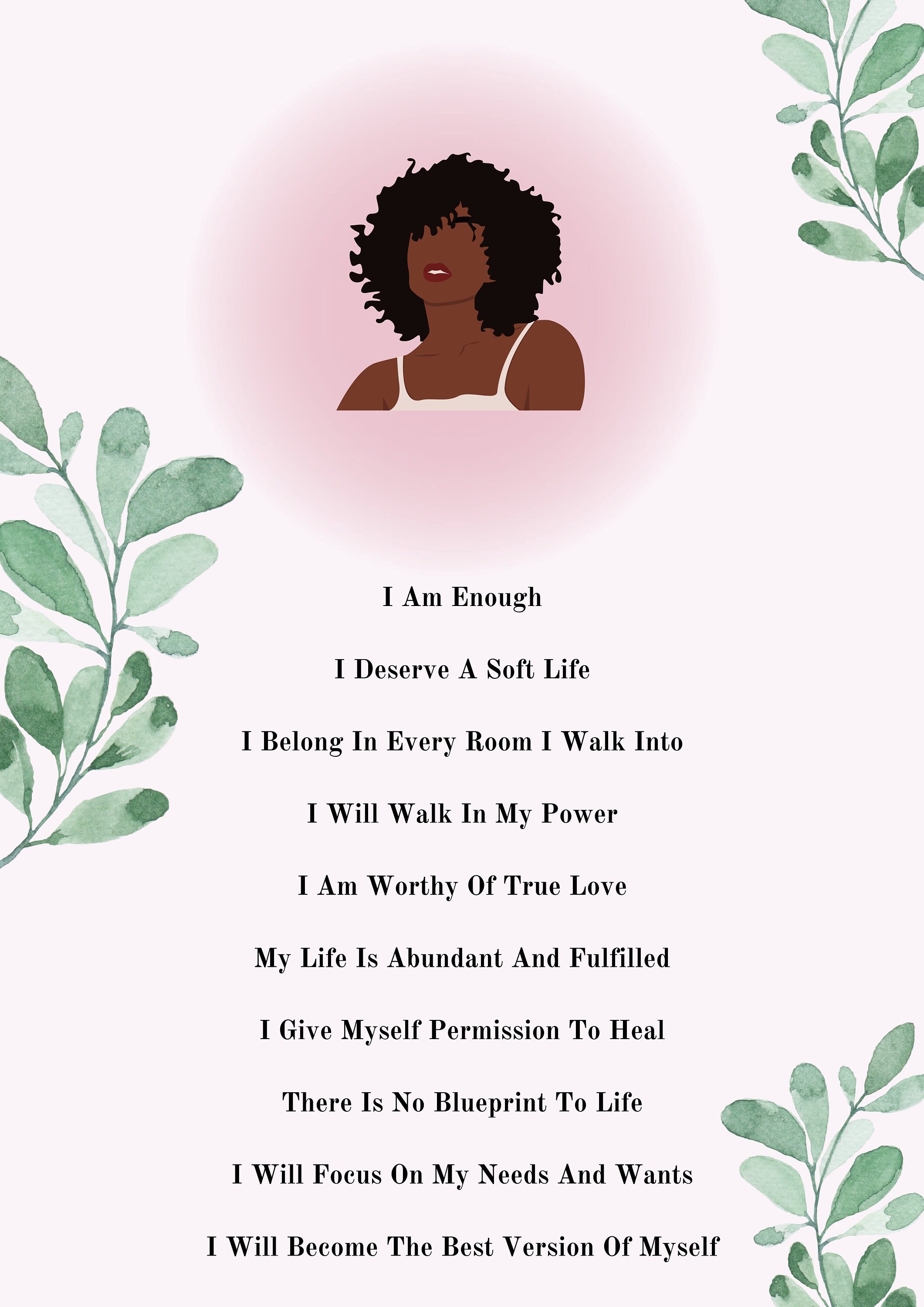 Black Woman Affirmations A4 Print, Poster, Wall Prints, Daily ...
