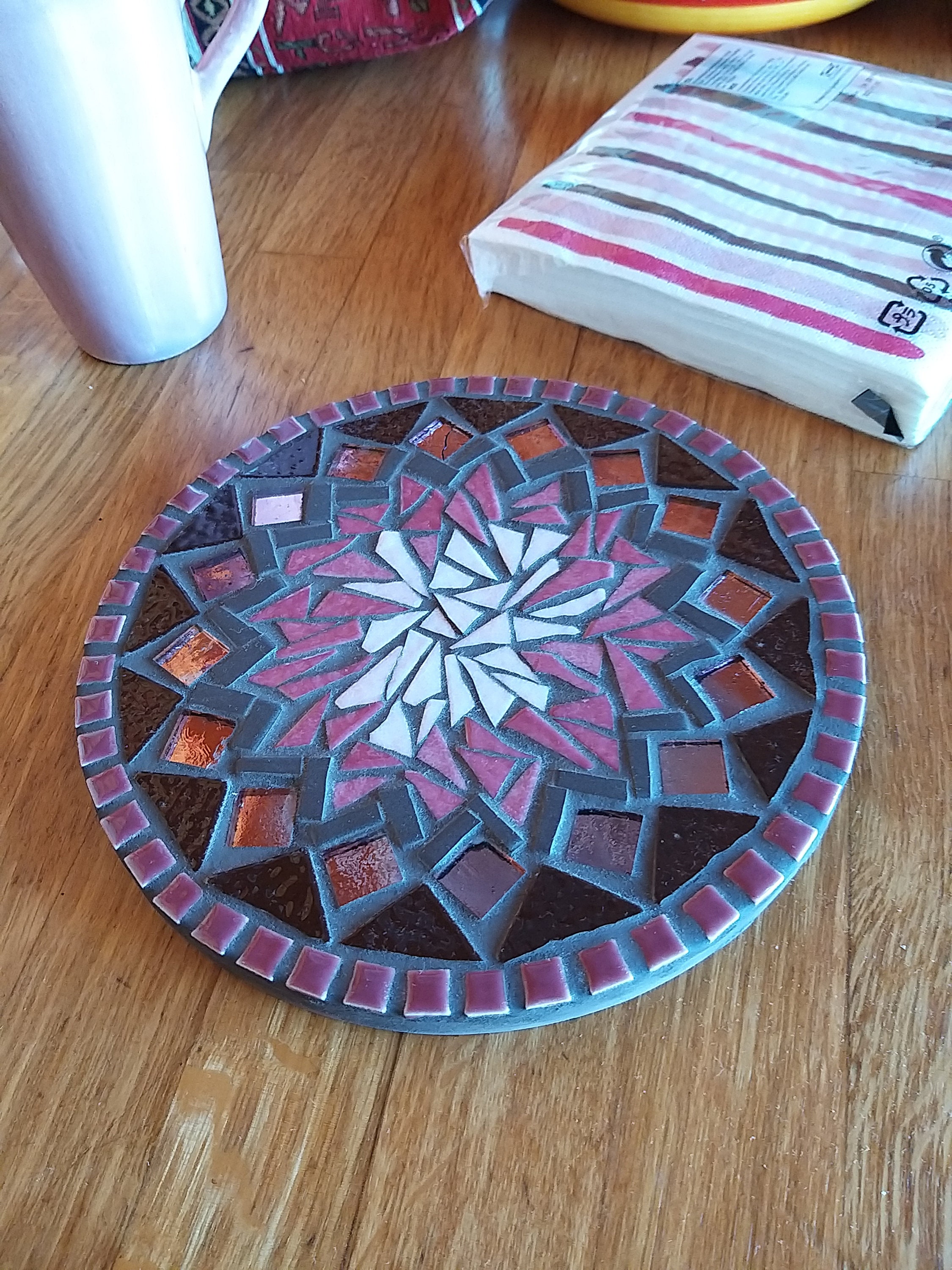 100% Handmade Wood Trivets Decorated in Mosaics Orange - Orange/red ...