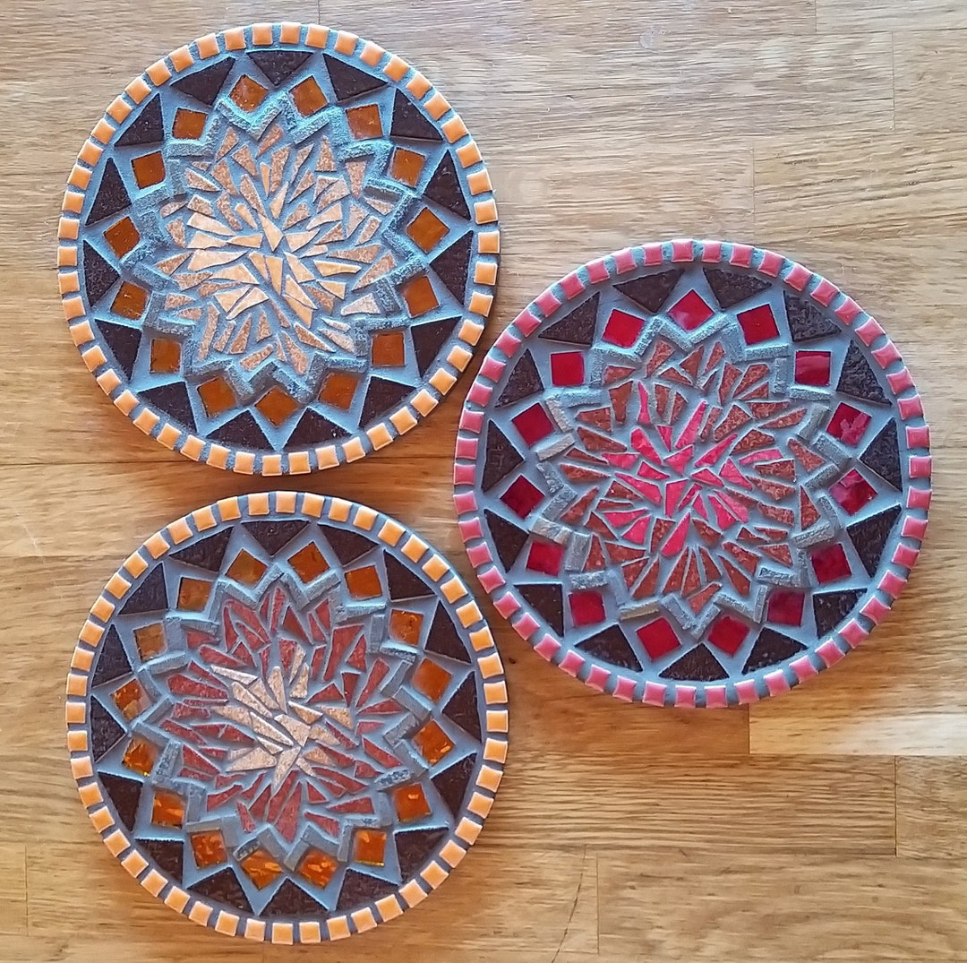 100% Handmade Wood Trivets Decorated in Mosaics Orange - Orange/red ...