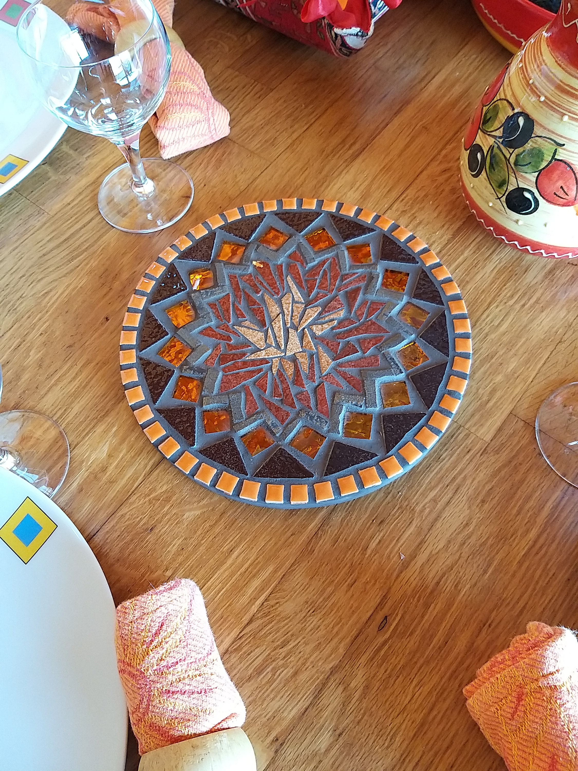 100% Handmade Wood Trivets Decorated in Mosaics Orange - Etsy