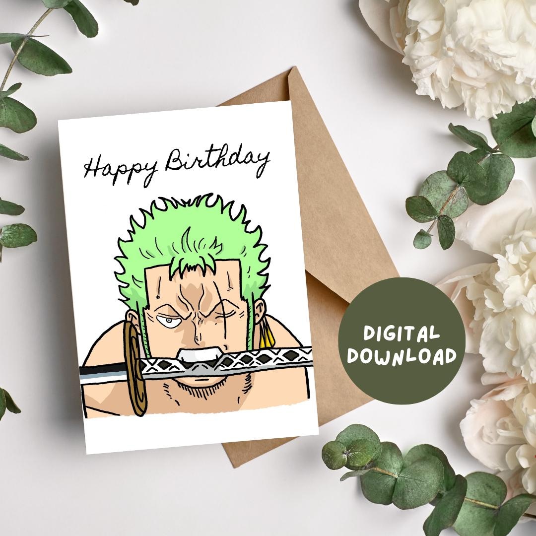 One Piece Zoro Birthday Card PDF Instant Download Anime Birthday Card ...