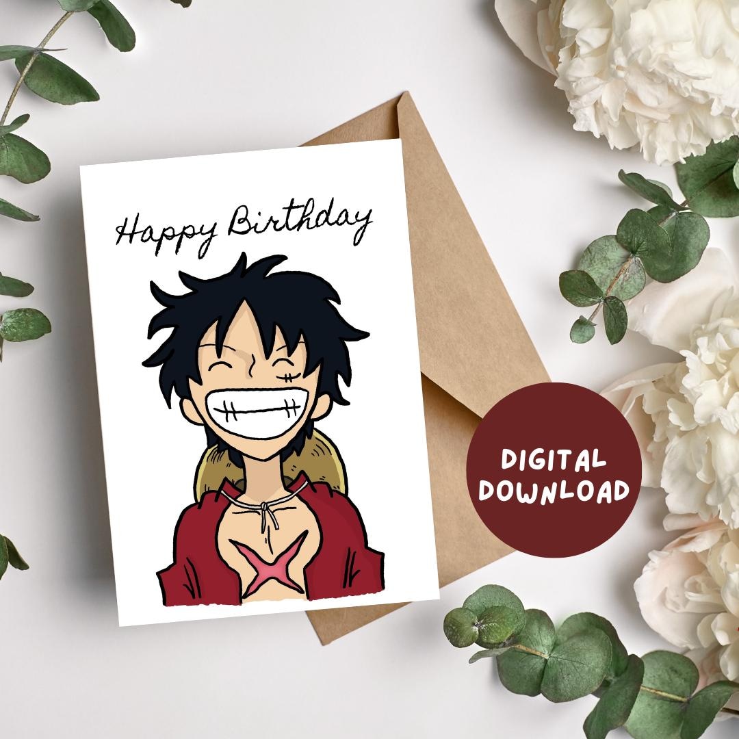 One Piece Luffy Birthday Card PDF Instant Download Anime Birthday Card ...