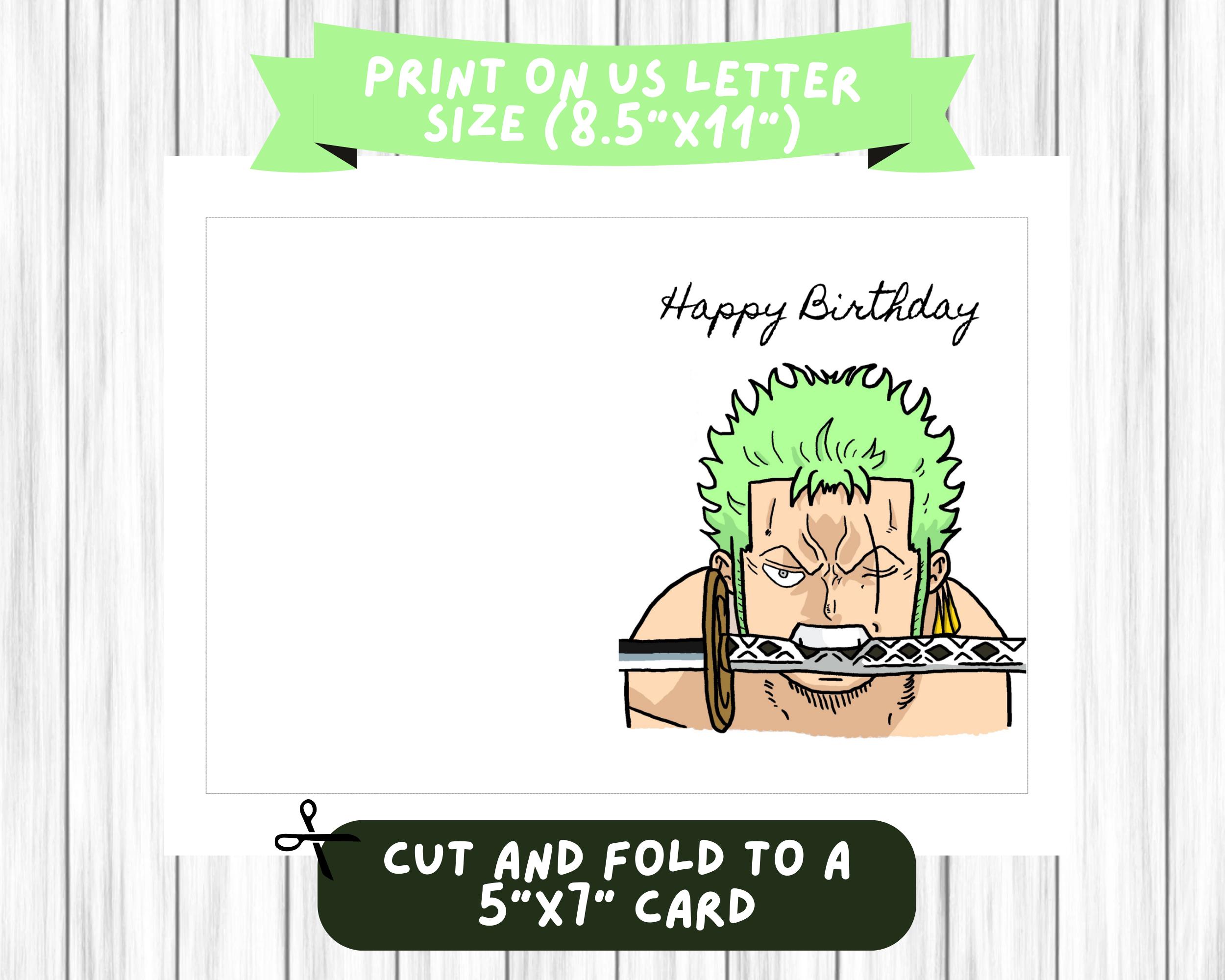 One Piece Zoro Birthday Card PDF Instant Download Anime Birthday Card ...