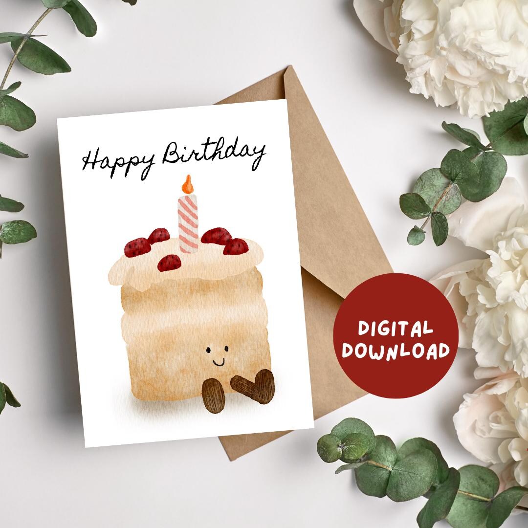 Birthday Card | Printable Birthday Card | Cake Bday Card | Cute Bday ...