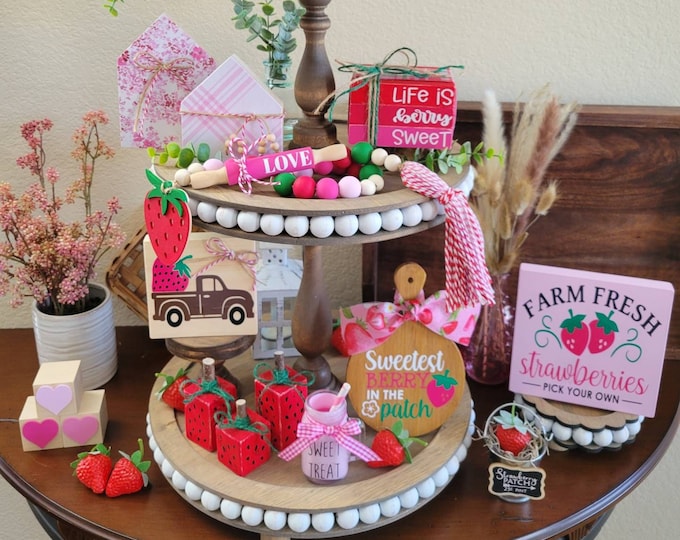 Strawberry Tiered Tray Decor, Tiered Tray, Strawberry Decor, Life is ...