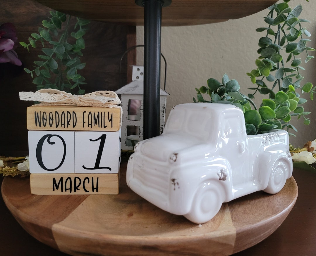 Wooden Block Perpetual Calendar, Wooden Calendar Set, Handmade Home ...