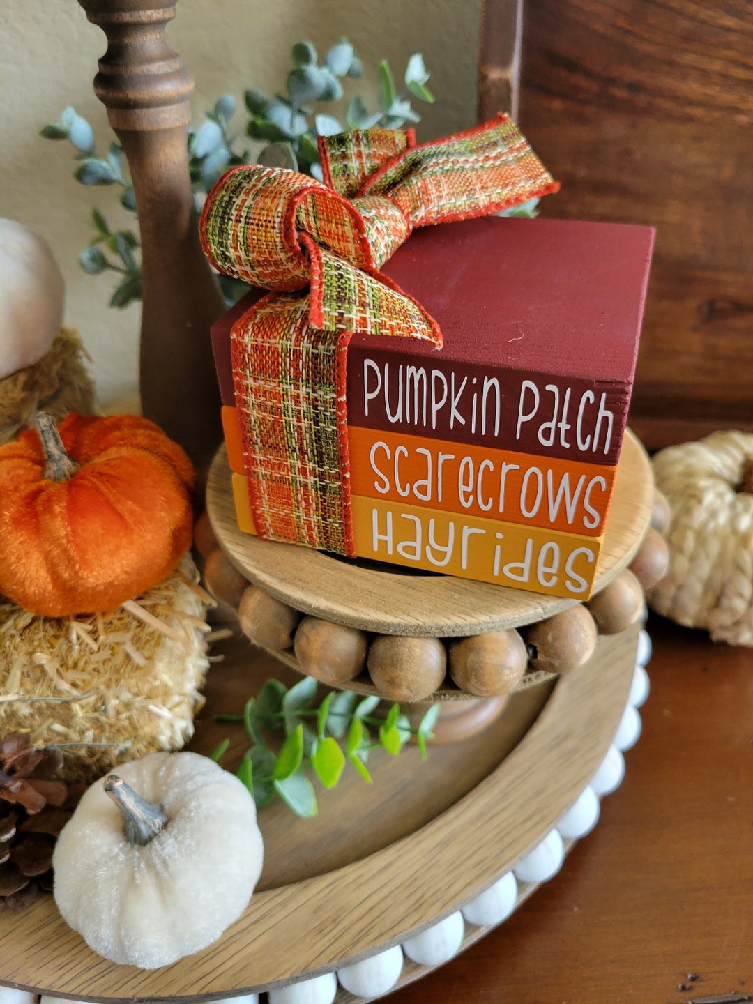 Fall Book Stack, Fall Tiered Tray Decor, Mini Wooden Books, Fall Decor ...