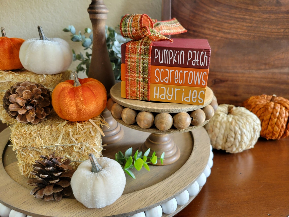 Fall Book Stack, Fall Tiered Tray Decor, Mini Wooden Books, Fall Decor ...