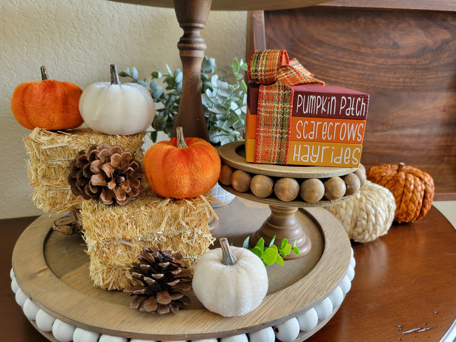 Fall Book Stack, Fall Tiered Tray Decor, Mini Wooden Books, Fall Decor ...