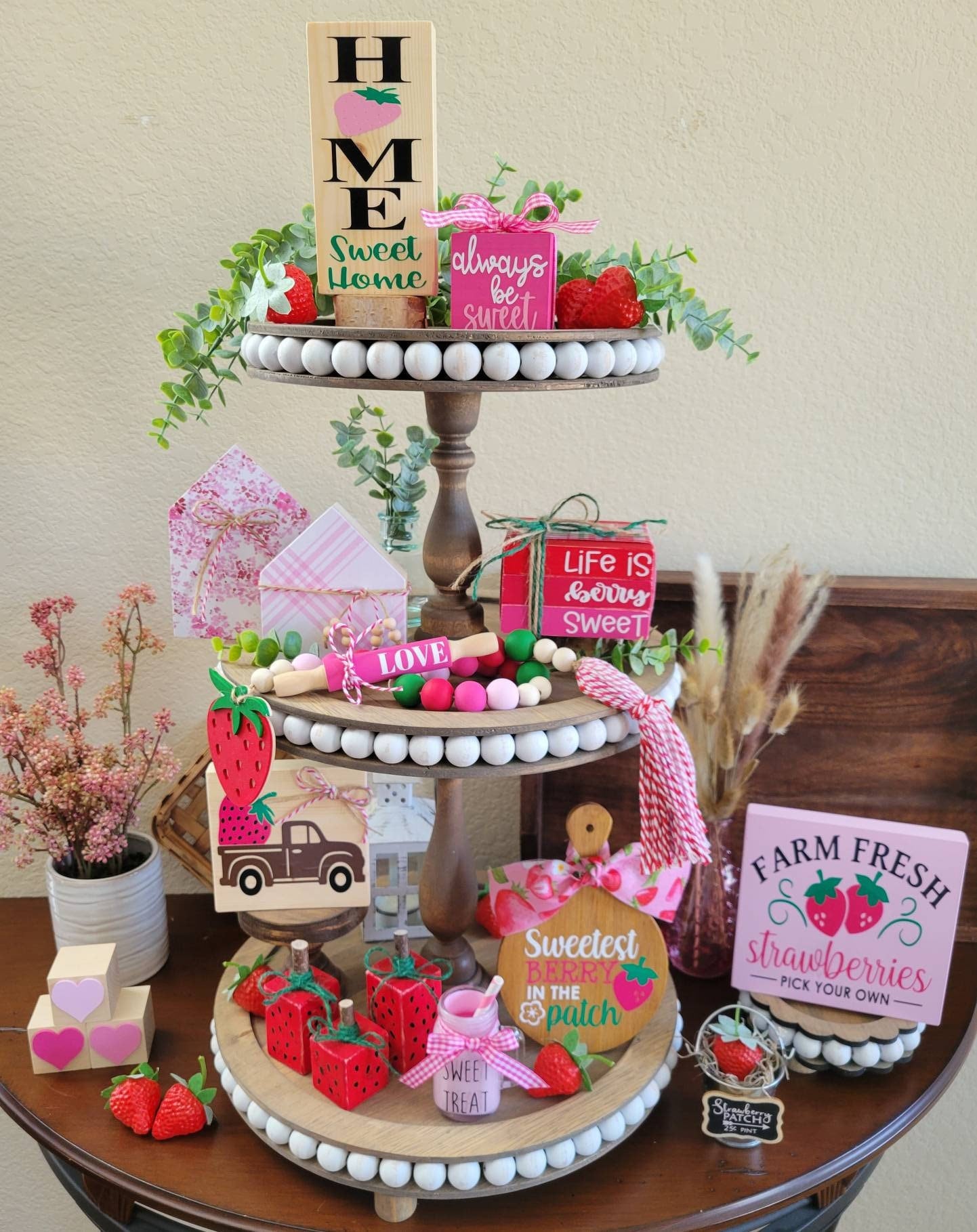 Strawberry Tiered Tray Decor, Tiered Tray, Strawberry Decor, Life is ...
