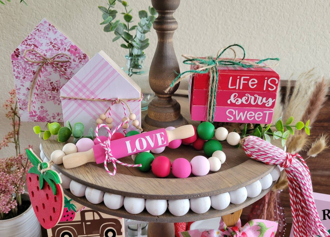 Strawberry Tiered Tray Decor Bundle, Tiered Tray, Strawberry Decor ...