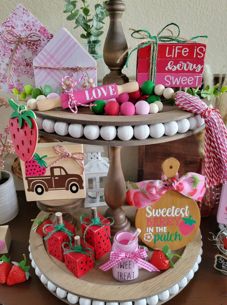 Strawberry Tiered Tray Decor, Tiered Tray, Strawberry Decor, Life is ...